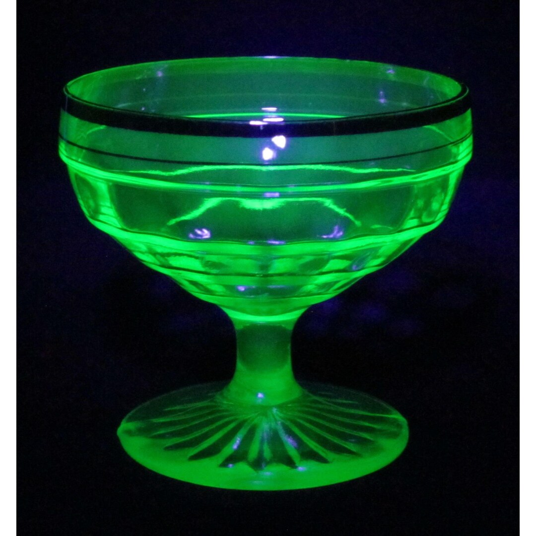 Uranium Glass Hocking Block Optic Green With Gold Trim Blown Footed ...