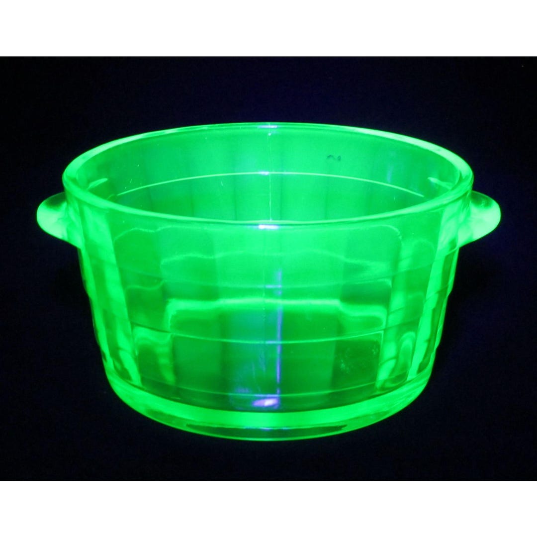 Uranium Glass Hocking Green Block Optic Two-handled Ice Tub UV GLOWY ...