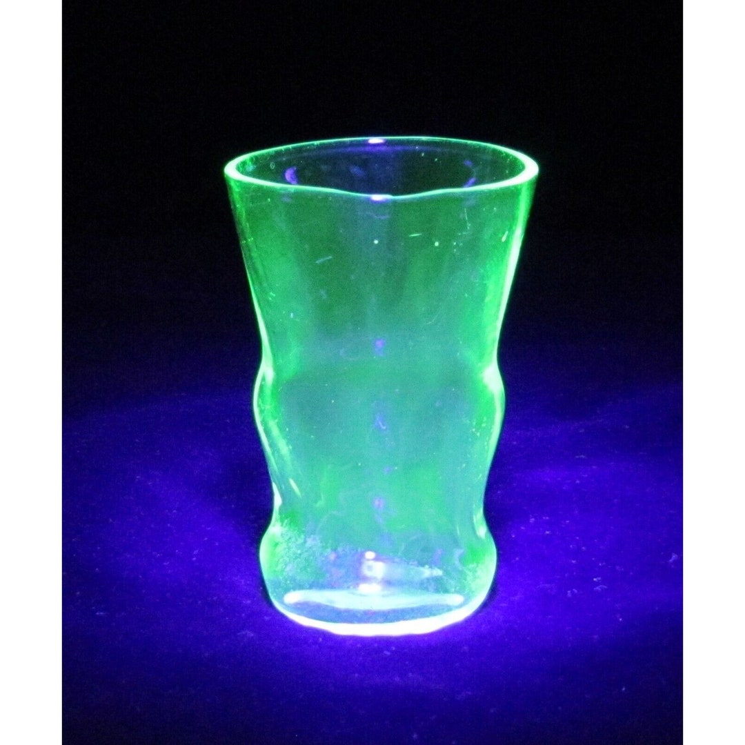 Uranium Glass Green Flat Curved Whiskey Tumbler or Shot Glass UV GLOWY ...