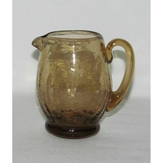 Elegant Glass CRACKLE Brown Small Bulbous Miniature Pitcher | Etsy
