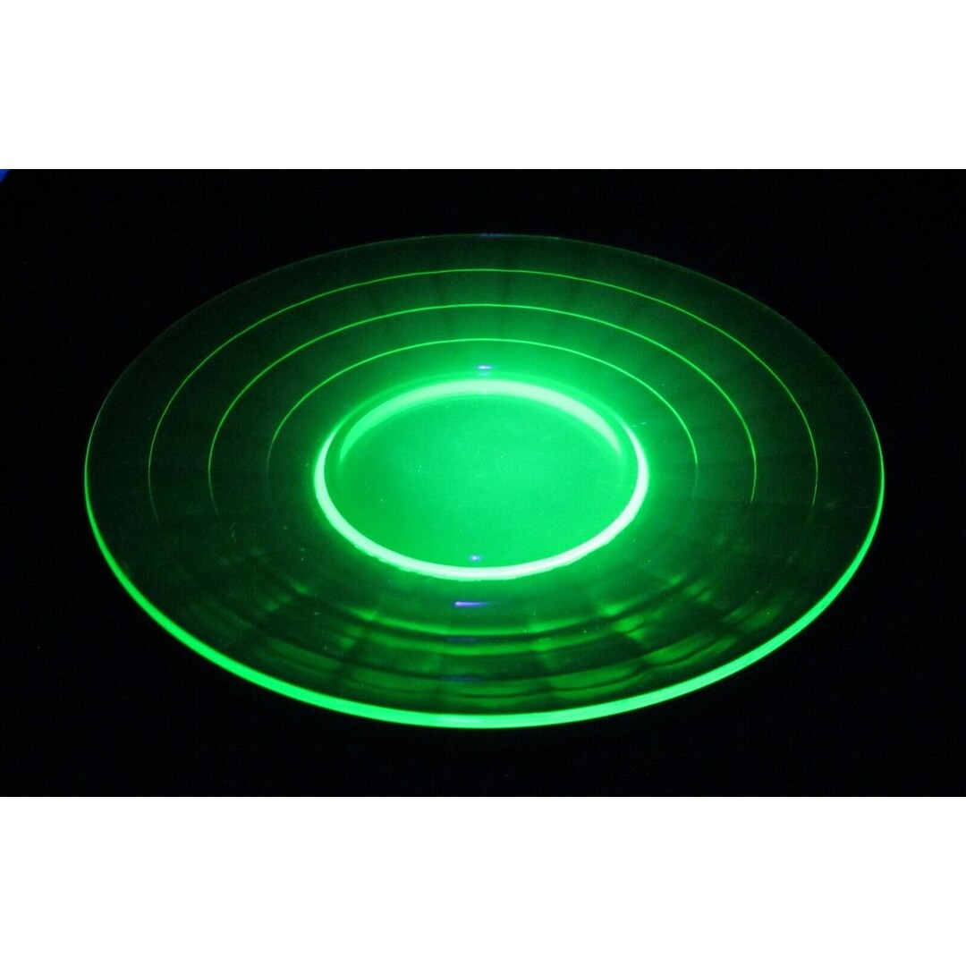 Uranium Glass Green Vintage Hocking Block Optic Large Tray UV GLOWY ...