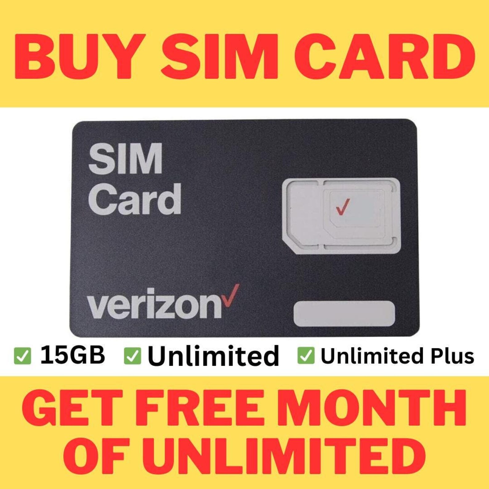 Verizon Triple Cut Sim Card Free 1 Month of Unlimited Plan - Etsy