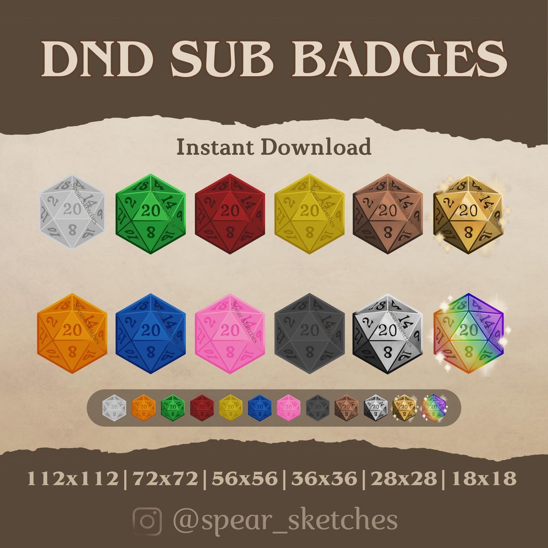 12 Twitch DND RPG Dice Badges Bit Badges Twitch Streamer Graphics D20 ...