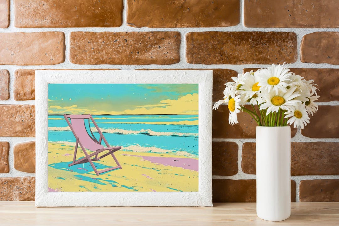 4 X Retro Beach Chair Print Set: Mid-century Coastal Wall Art (digital ...