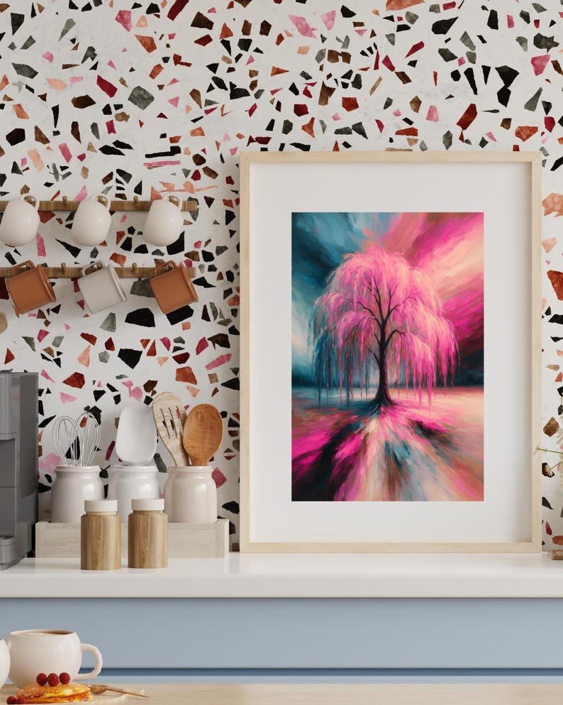 Pink Weeping Willow Tree Printable - Colourful Abstract Landscape Wall ...