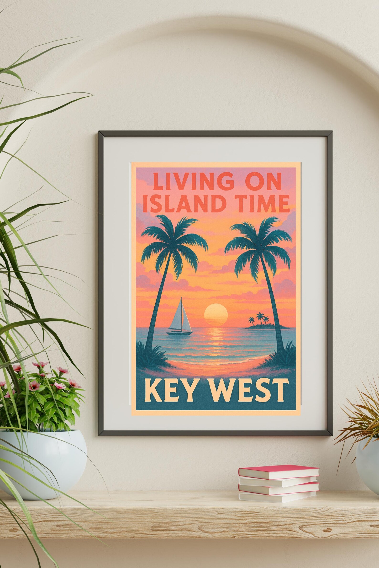 Living on Island Time Key West Poster | Tropical Sunset Wall Art ...