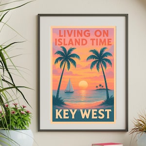 Living on Island Time Key West Poster | Tropical Sunset Wall Art ...