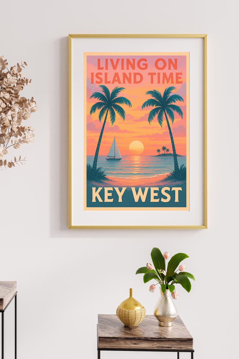 Living on Island Time Key West Poster | Tropical Sunset Wall Art ...