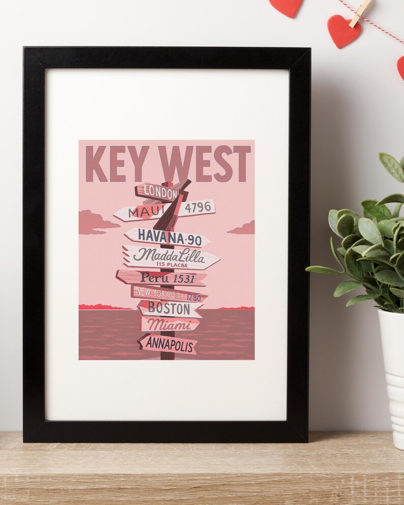 Key West Pastel Travel Poster | Pink Retro Beach Wall Art | Tropical ...