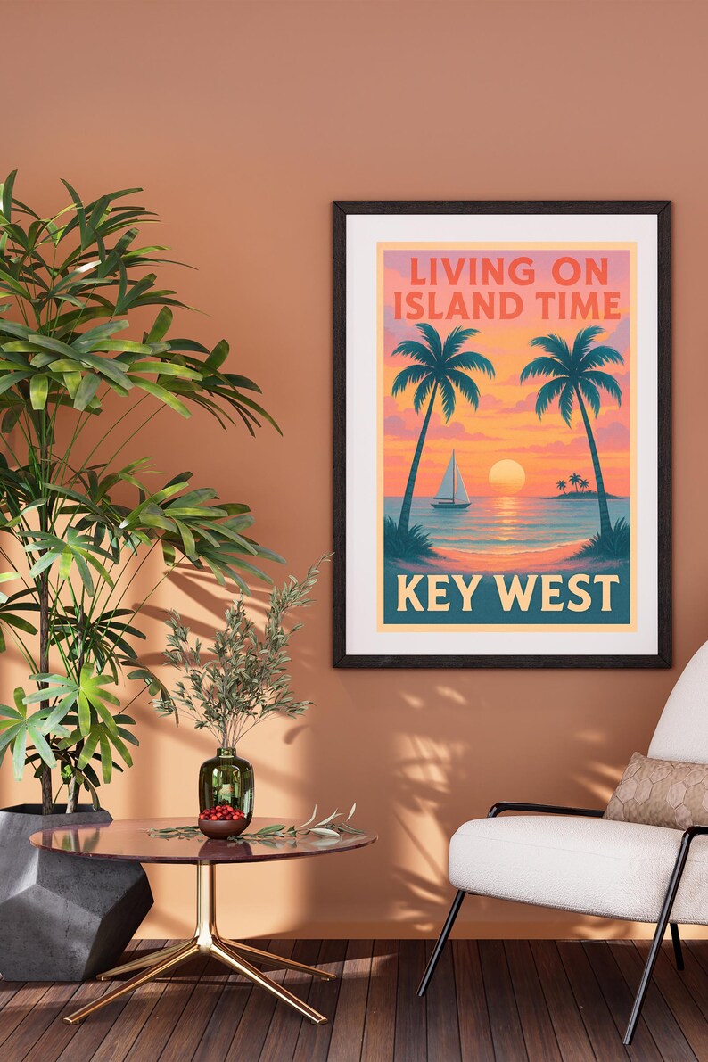 Living on Island Time Key West Poster | Tropical Sunset Wall Art ...