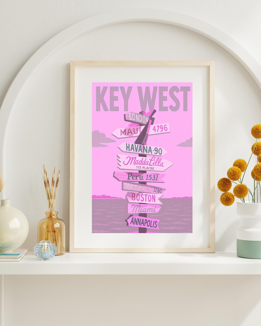 Key West Signpost Poster: Vibrant Travel Art Print (digital Download ...