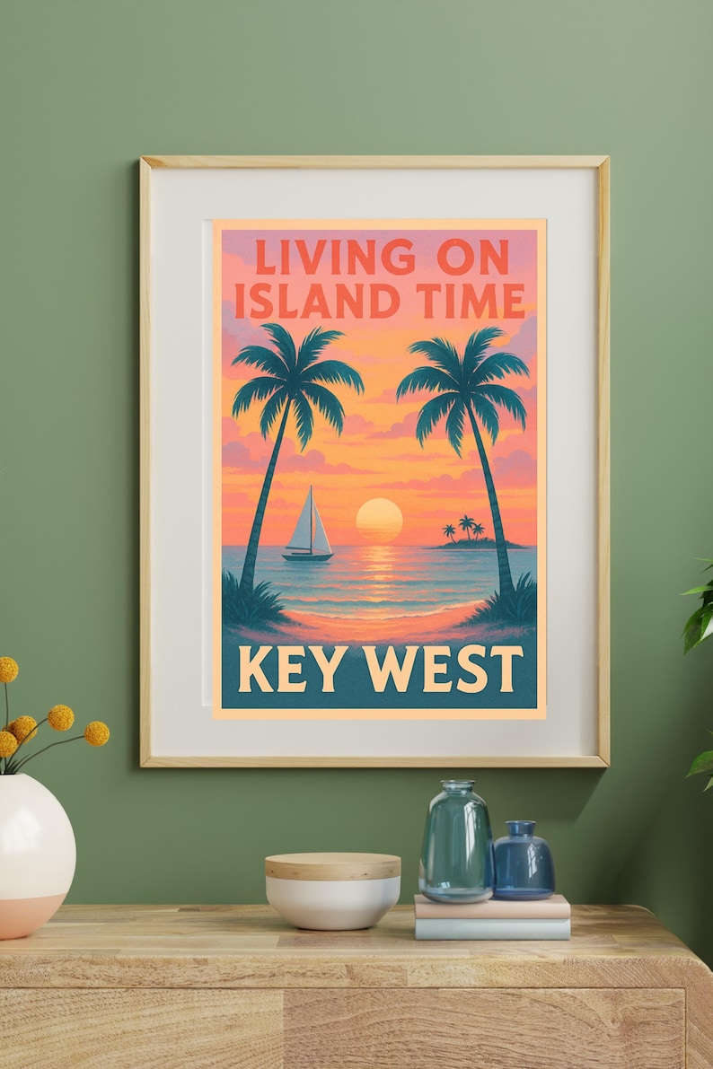 Living on Island Time Key West Poster | Tropical Sunset Wall Art ...