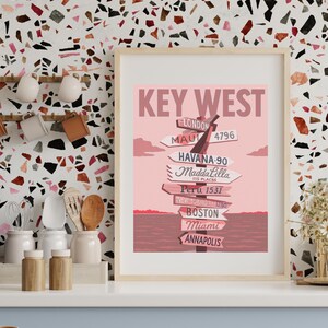 Key West Pastel Travel Poster | Pink Retro Beach Wall Art | Tropical ...