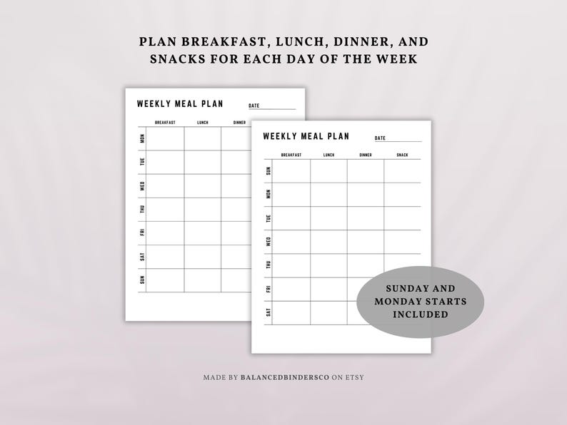 Weekly Meal Planner Printable PDF Meal Prep Organizer Journal Insert ...
