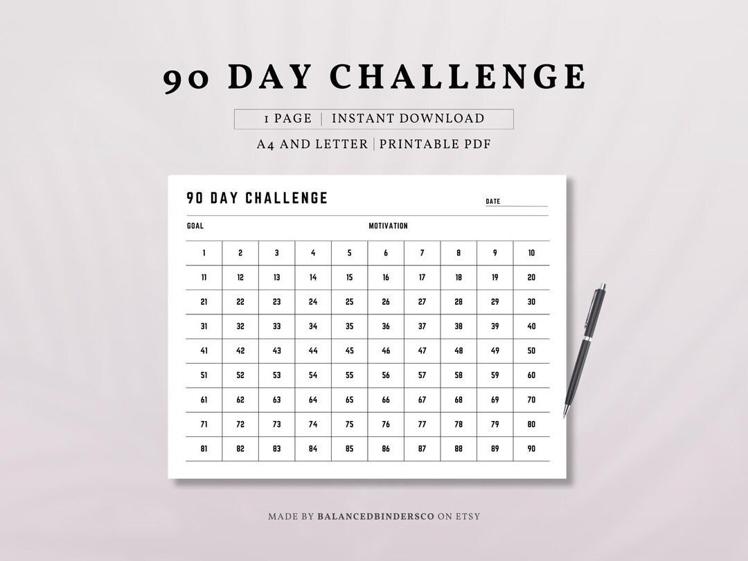 90 Day Challenge Printable PDF | Goal Tracking Planner Insert, Wellness ...