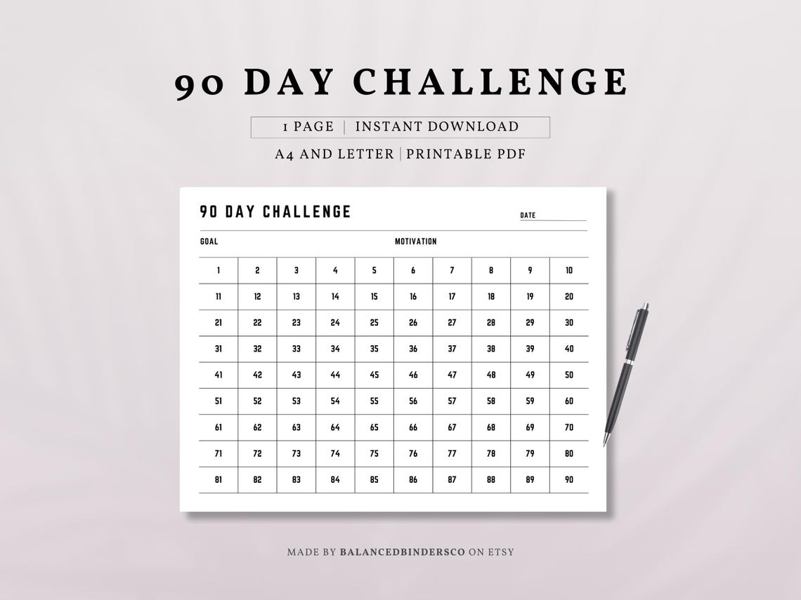 90 Day Challenge Printable PDF | Goal Tracking Planner Insert, Wellness ...
