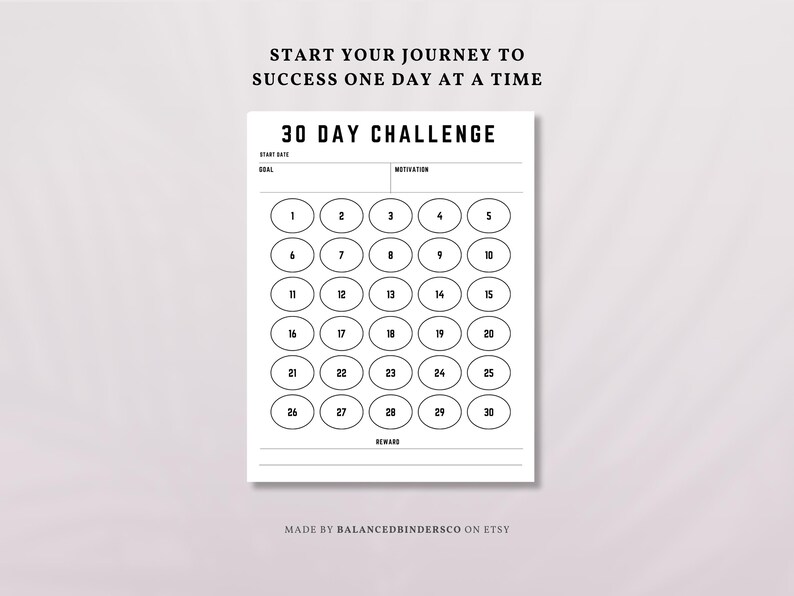 30 Day Challenge Printable PDF | Goal Tracking Planner Insert, Wellness ...
