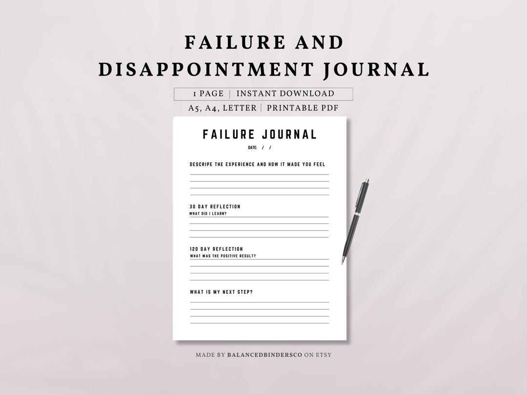 Failure Journal Printable PDF Template | Reflection Digital Planner ...