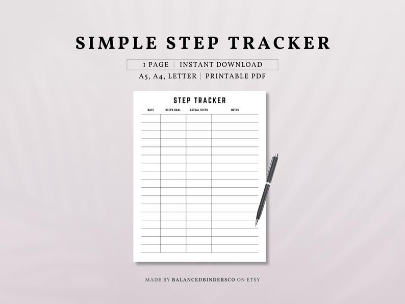 Simple Step Tracker Printable PDF | Fitness Tracking Planner Page ...
