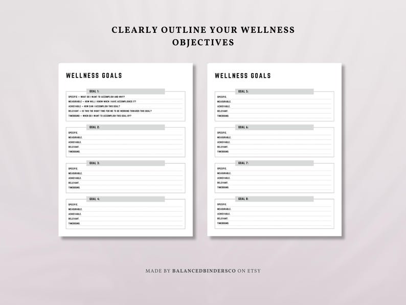 Wellness Goals Printable PDF | Mental Health Tracking Planner Page ...