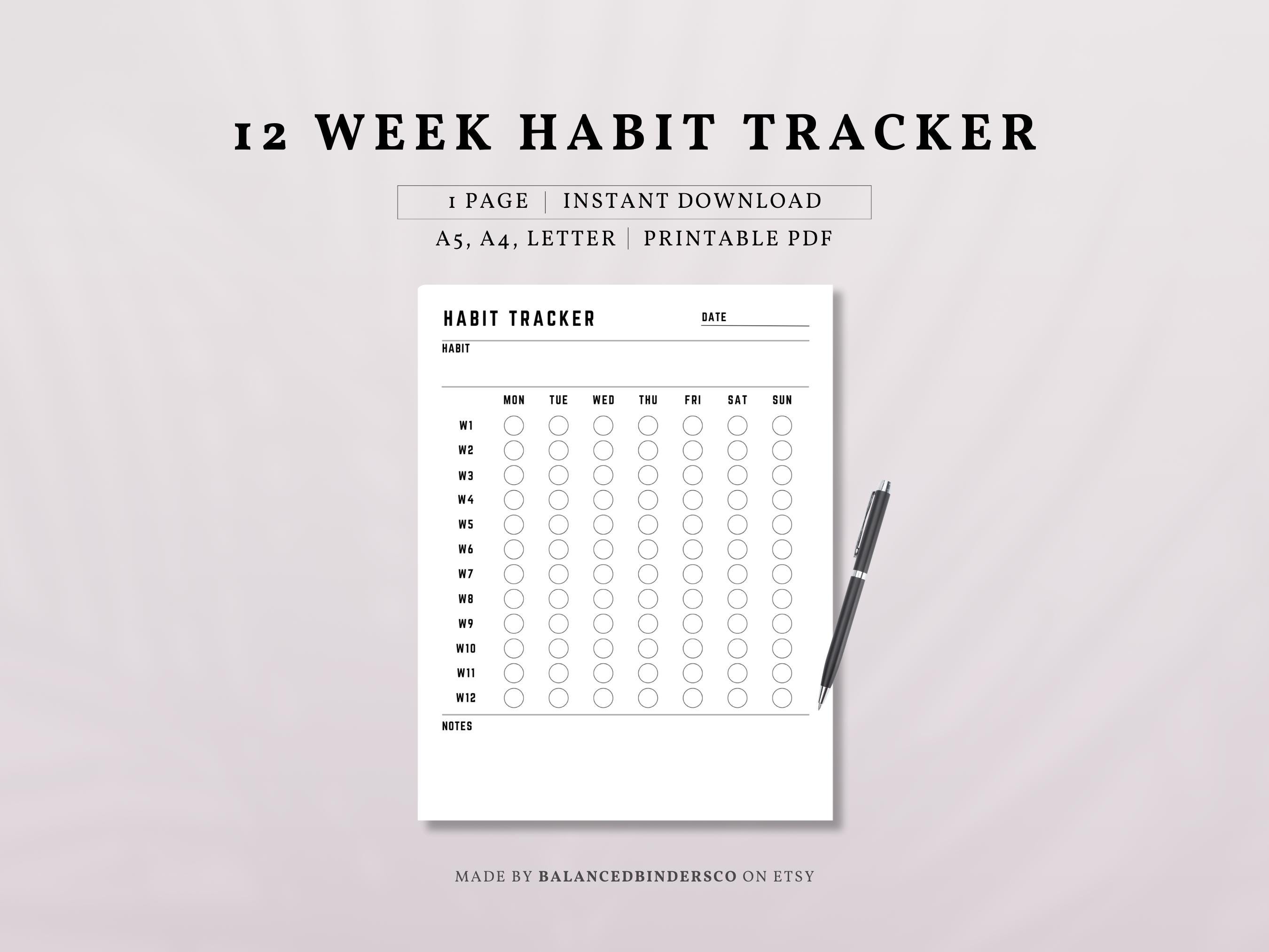 12 Week Habit Tracker Printable PDF | Simple Productivity Tracking ...