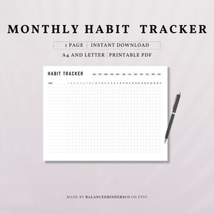 Monthly Habit Tracker Printable PDF | Simple Productivity Tracking ...
