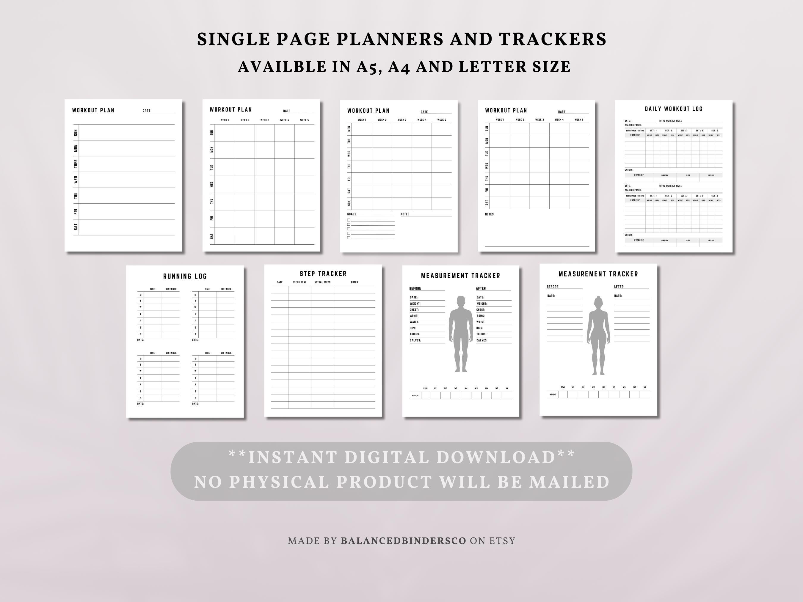 Complete Workout Bundle Printable PDF | Fitness Tracking Planner Page ...