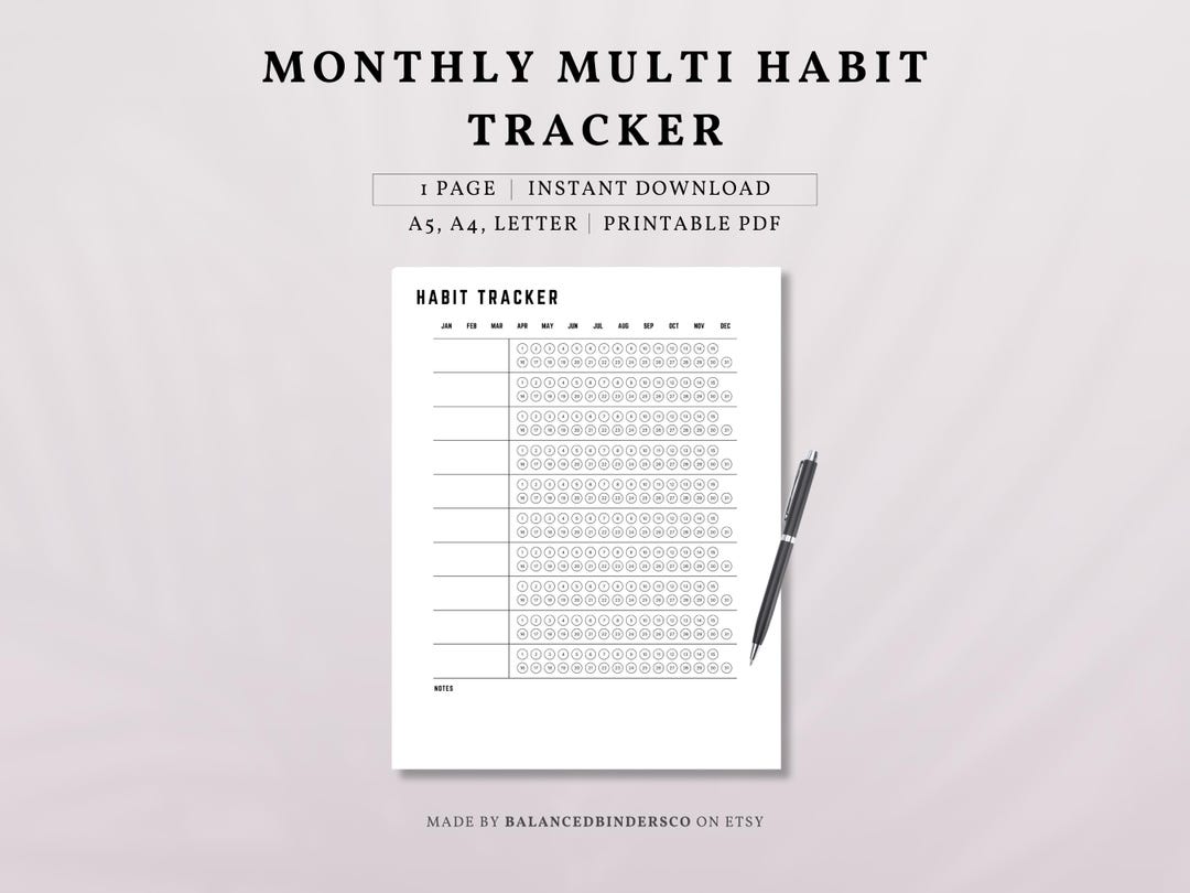 Monthly Multiple Habit Tracker Printable PDF | Simple Productivity ...