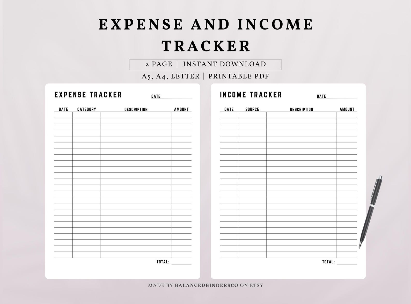 Expense and Income Tracker Printable PDF Template | Budget Planner ...