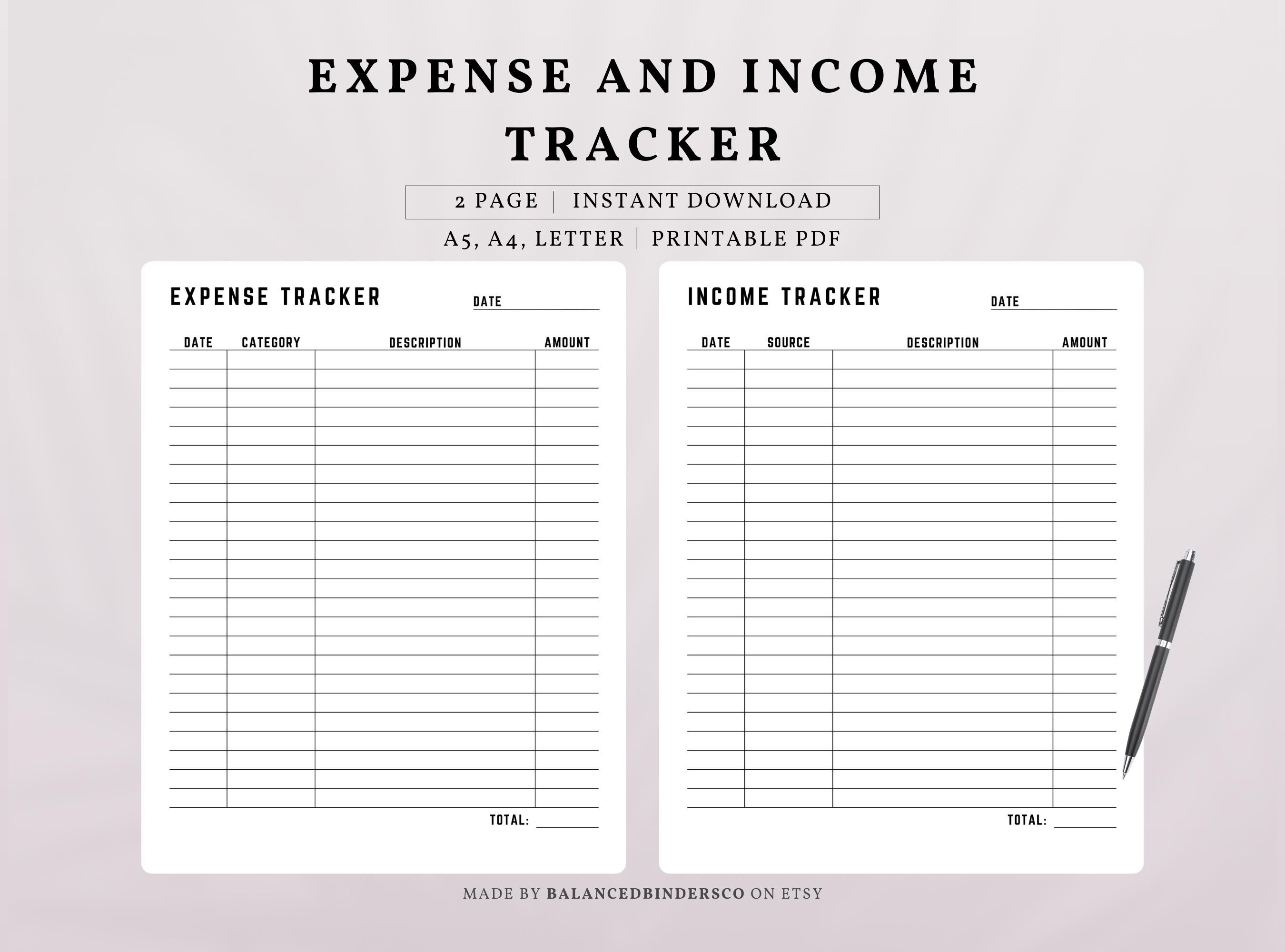 Expense and Income Tracker Printable PDF Template | Budget Planner ...