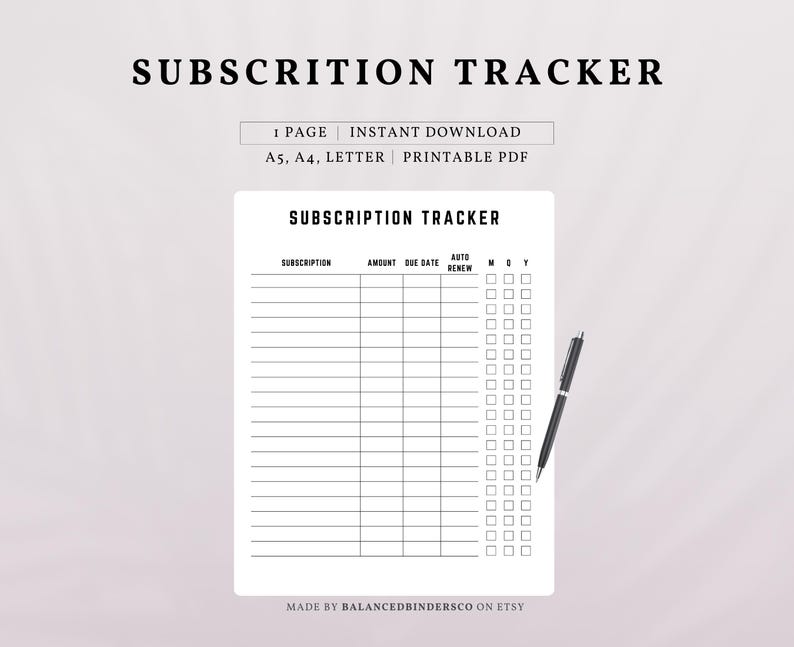 Subscription Tracker Printable PDF| Budget Planner, Manage Recurring ...
