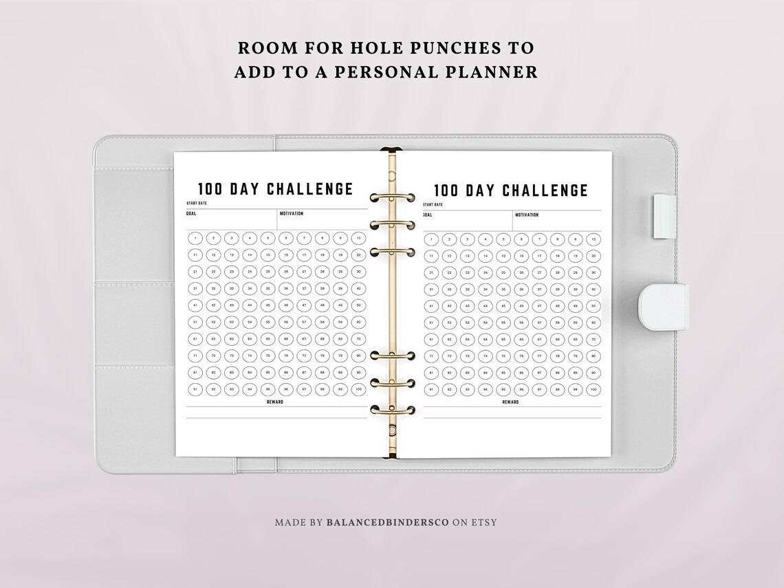 100 Day Challenge Printable PDF | Goal Tracking Planner Insert ...