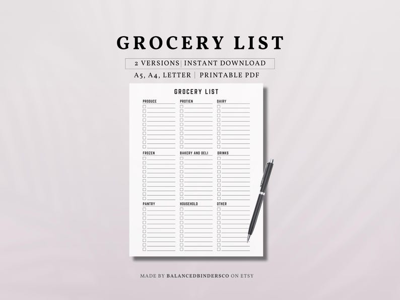 Grocery List Planner Printable PDF| Meal Prep Organizer Journal Insert ...