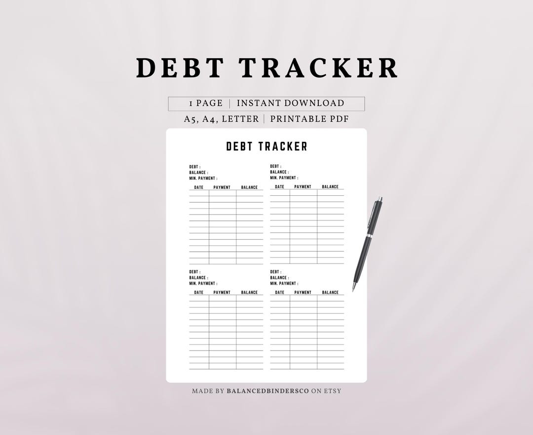 Debt Tracker Printable PDF| Payment Tracking, Budget Planner, Financial ...