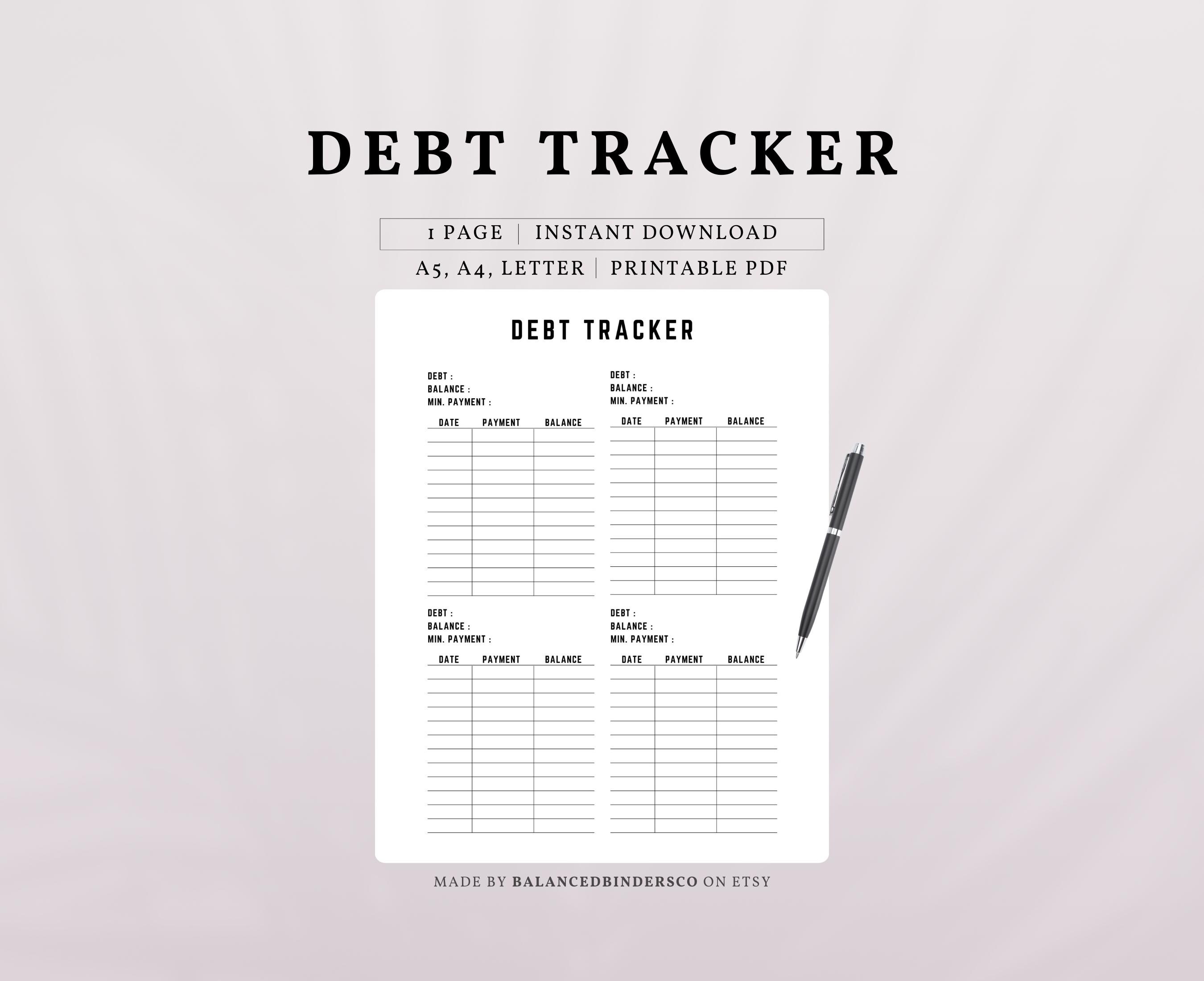 Debt Tracker Printable PDF| Payment Tracking, Budget Planner, Financial ...