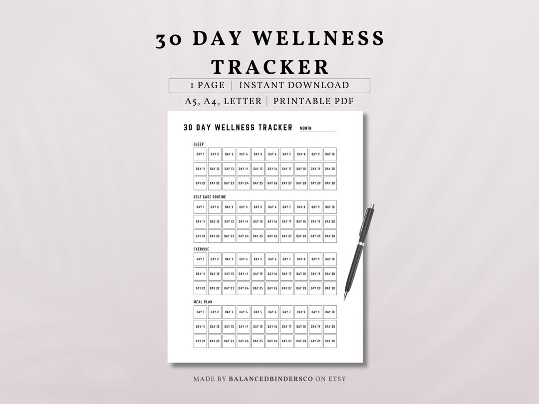 30 Day Wellness Tracker Printable PDF | Mental Health Tracking Planner ...