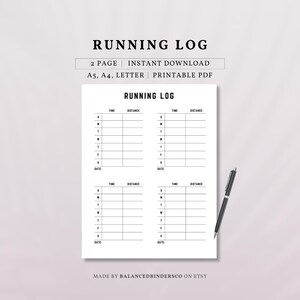 Running Log Printable PDF Fitness Tracking Planner Page, Exercise ...