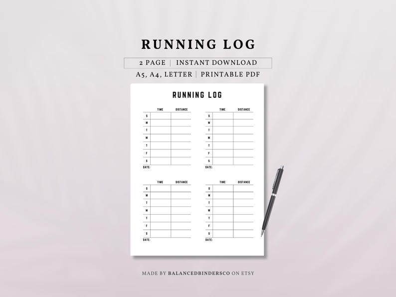 Running Log Printable PDF Fitness Tracking Planner Page, Exercise ...