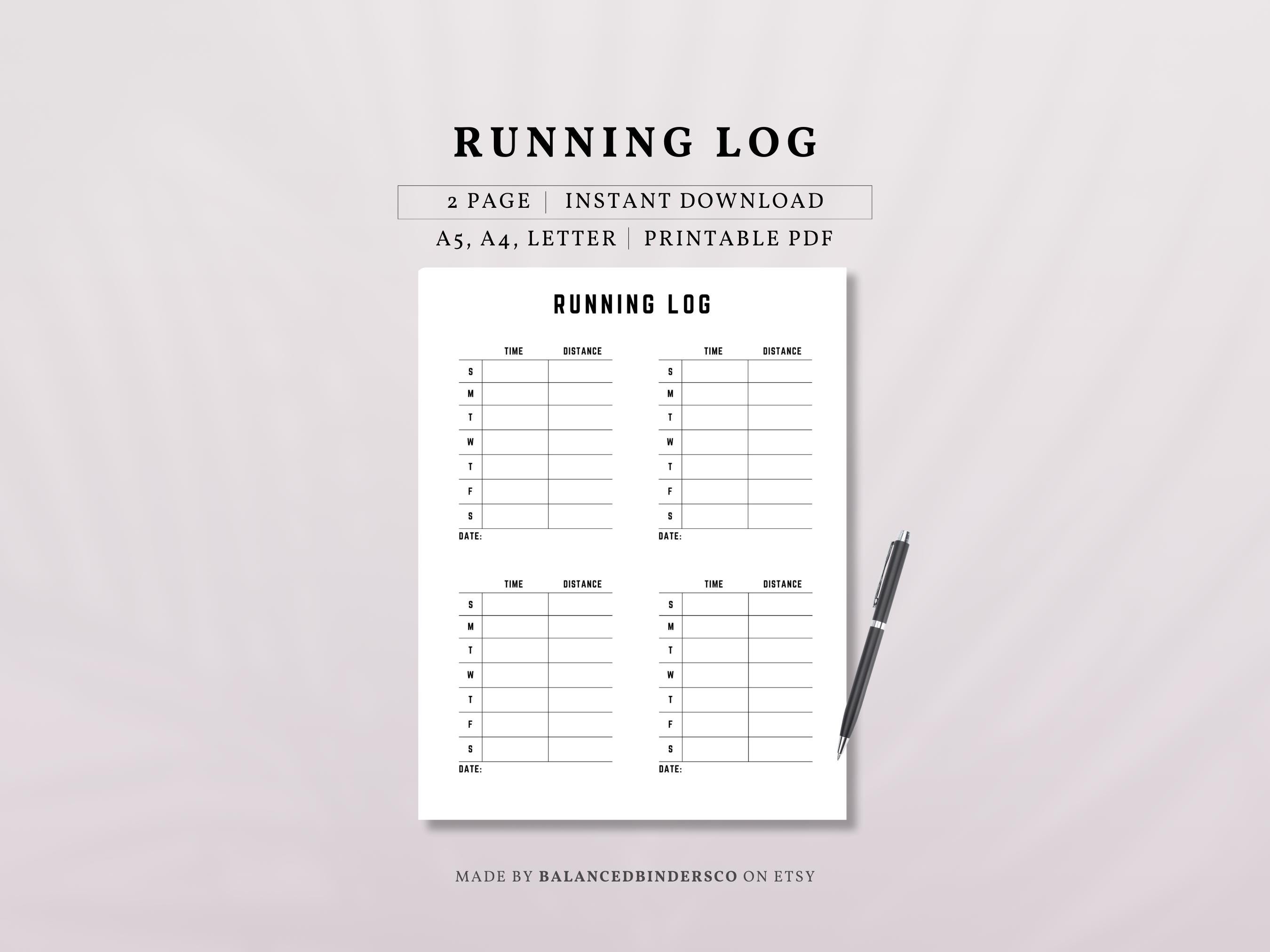 Running Log Printable PDF | Fitness Tracking Planner Page, Exercise ...