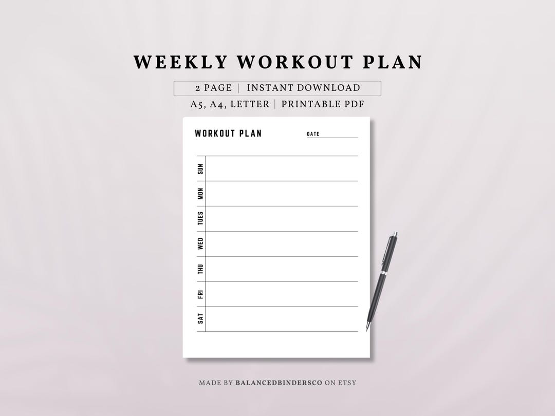 Weekly Workout Plan Printable PDF | Fitness Tracking Planner Page ...