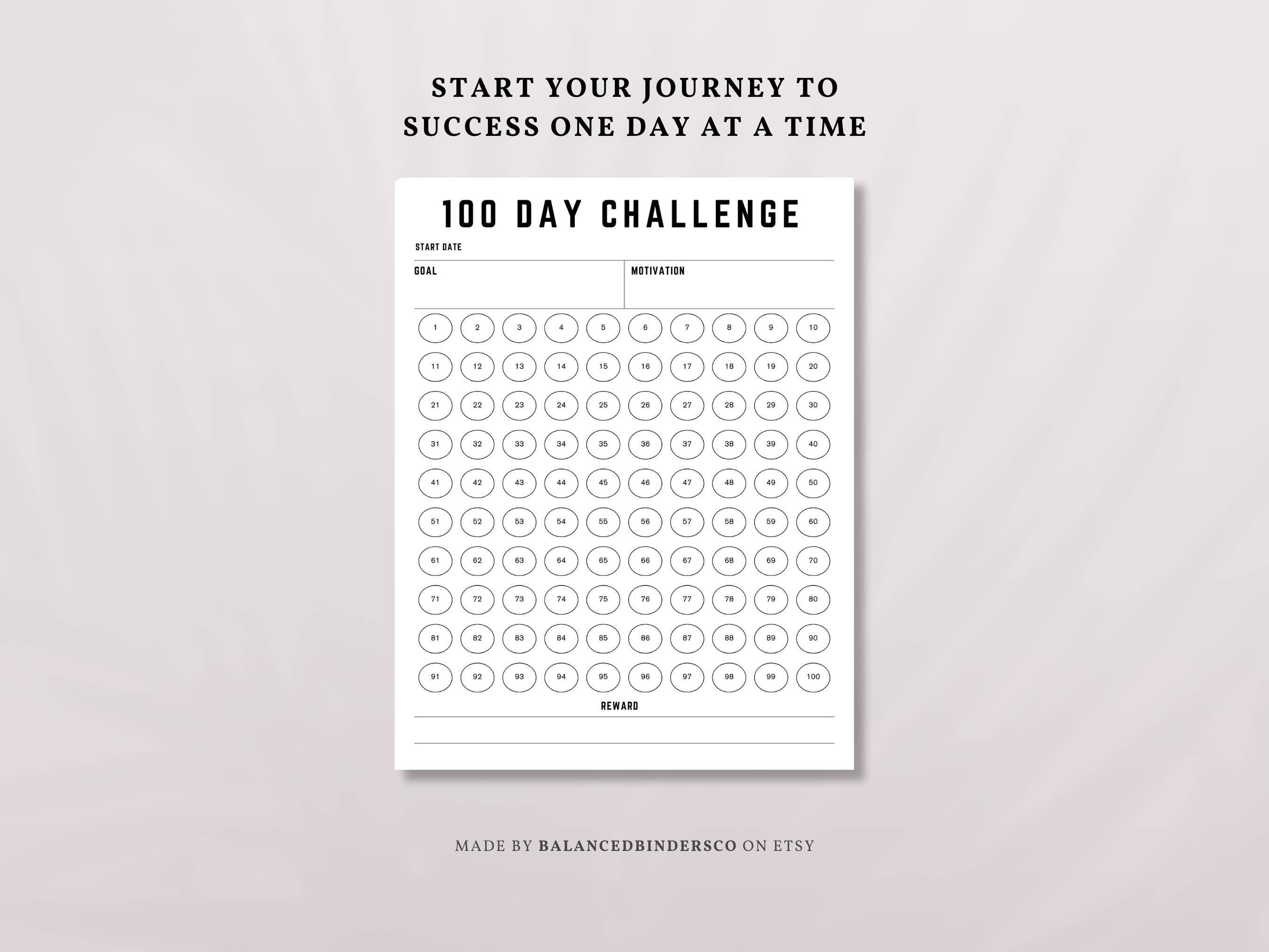 100 Day Challenge Printable PDF | Goal Tracking Planner Insert ...
