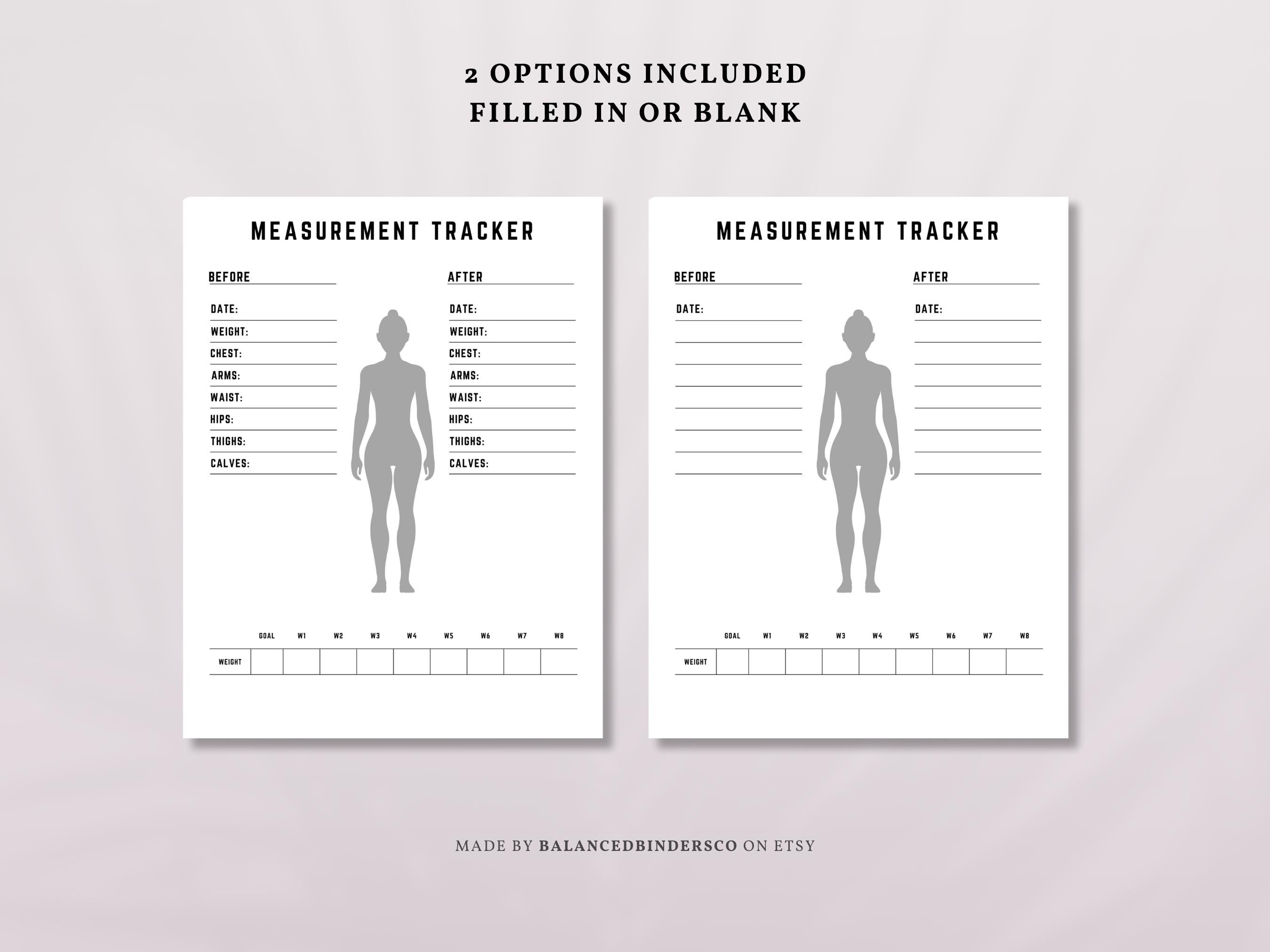Body Measurement Tracker Printable PDF Fitness Tracking Planner Page ...