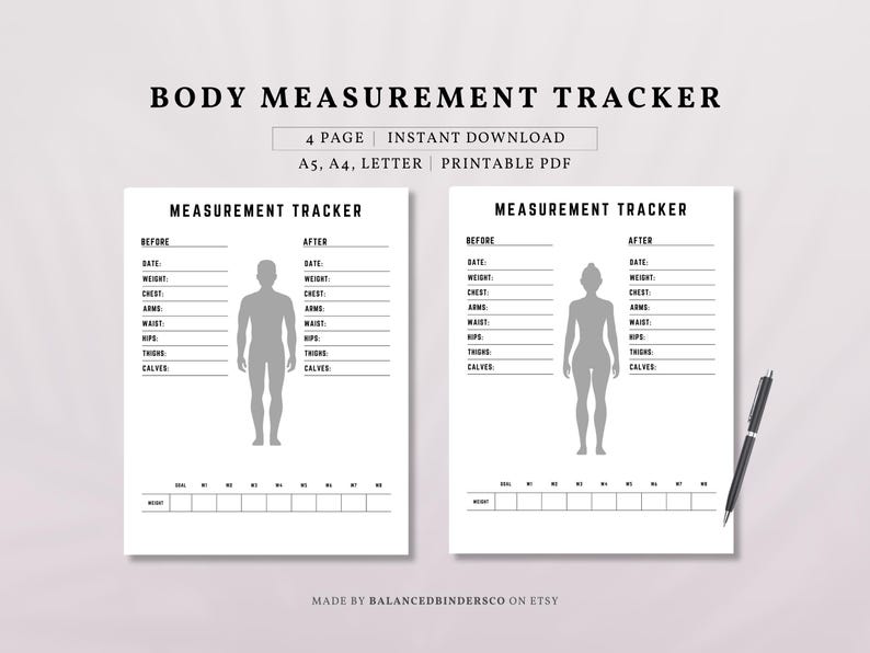 Body Measurement Tracker Printable PDF Fitness Tracking Planner Page ...
