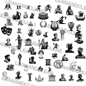 Ancient Greece Icon Set, Greek Gods & Olympics (PNG, Digital Download ...