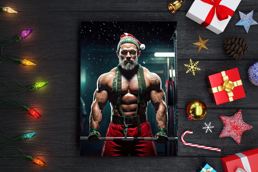 Muscular Elf Christmas Gym Poster: Fitness Holiday Art (digital ...