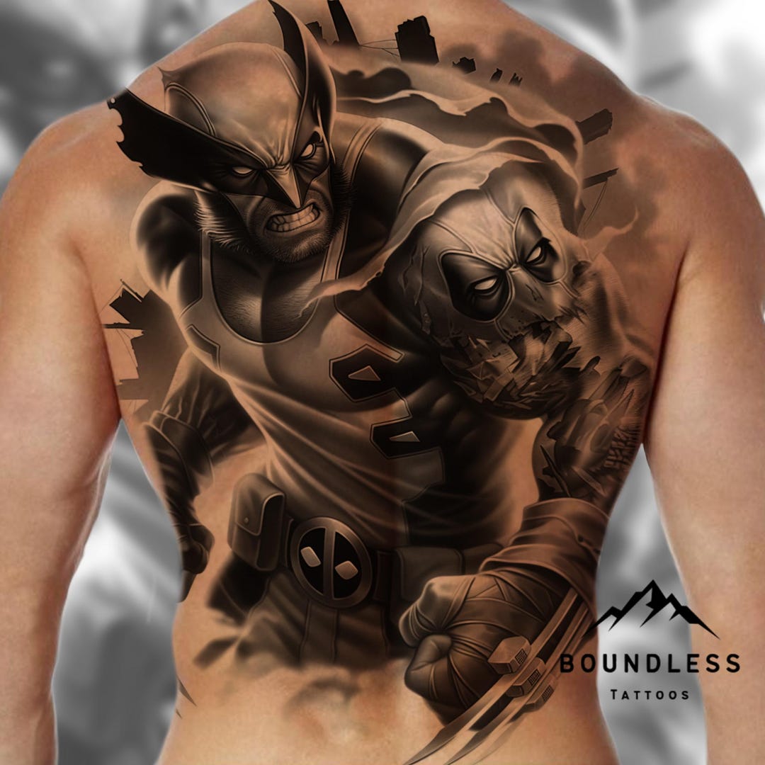 Wolverine Half Sleeve Tattoo Design – Black and Grey Realism Upper Arm ...