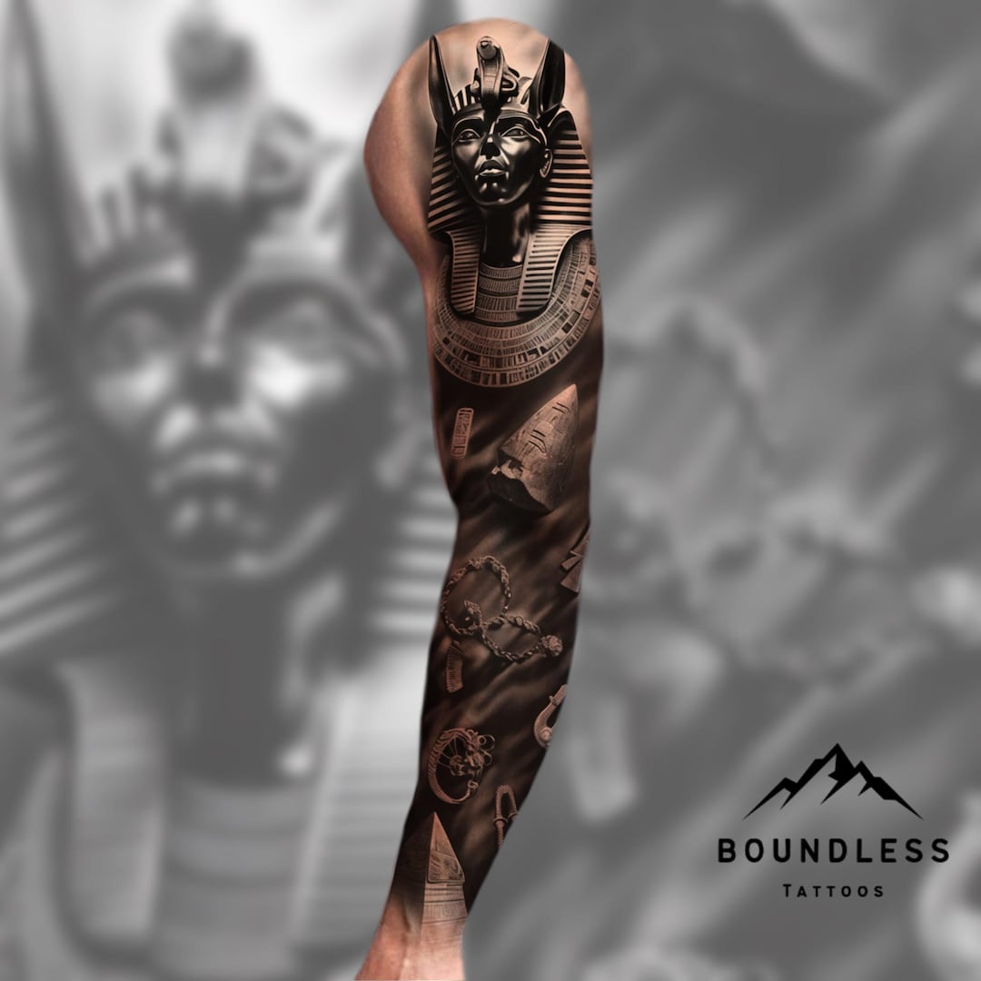 Full Arm Egyptian Pharaoh Tattoo Sleeve | Ancient Egypt Tattoo Design ...