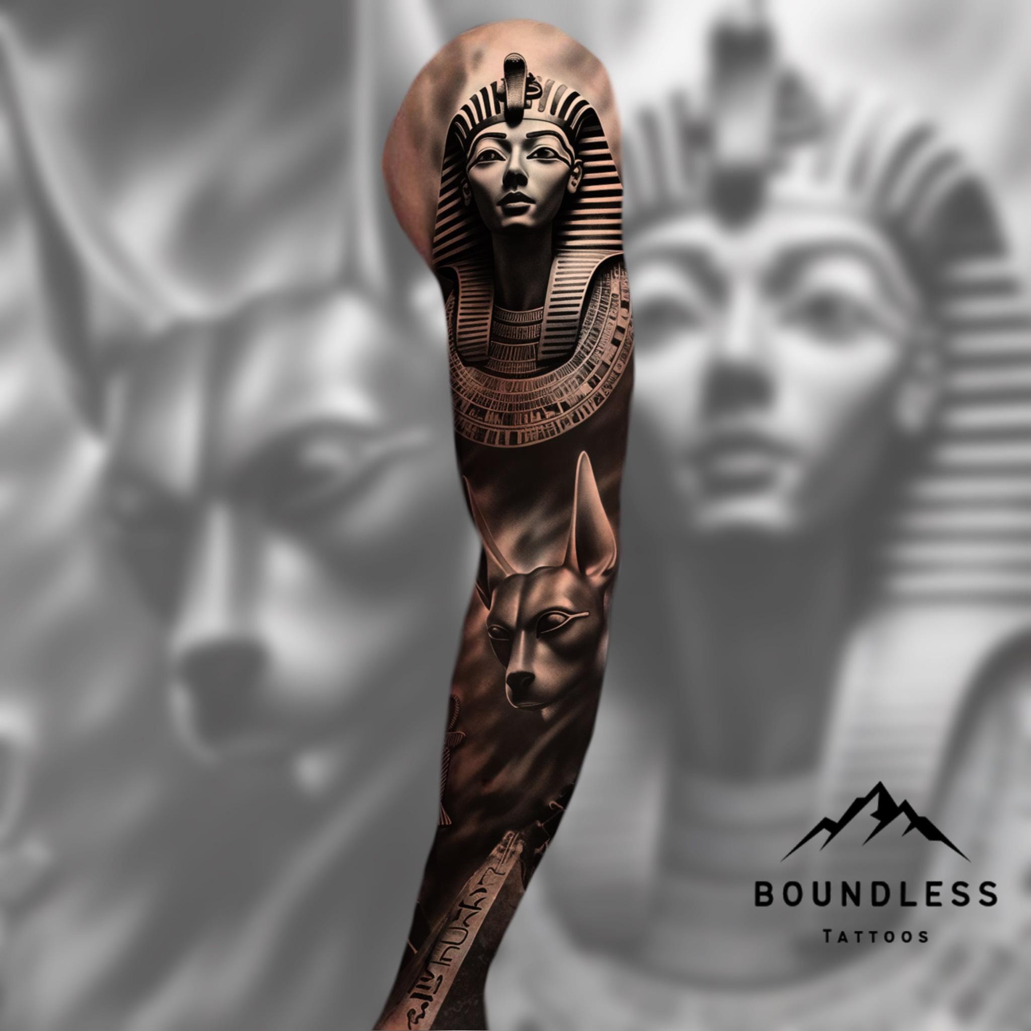 Full Arm Egyptian Pharaoh Tattoo Sleeve | Ancient Egypt Tattoo Design ...