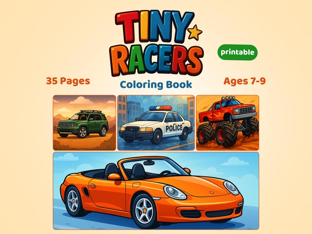 Car Coloring Book & Pages for Kids | Digital Download | Ages 7-9 - Etsy