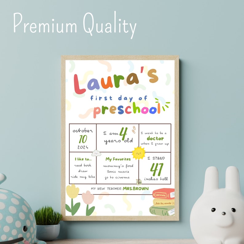 Personalised First Day of School Poster, Back to School Sign Print ...